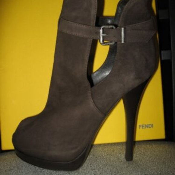 Fendi | Shoes | Fendi Brown Suede Peep Toe Cutout Buckled Platform ...